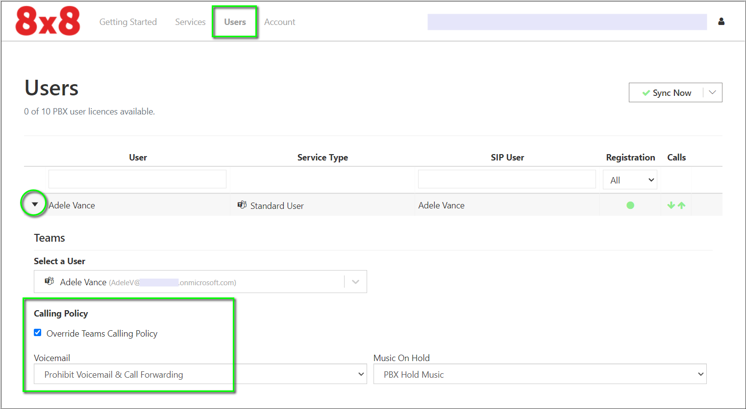Configre your Service to Use either Teams or 8x8 Voicemail