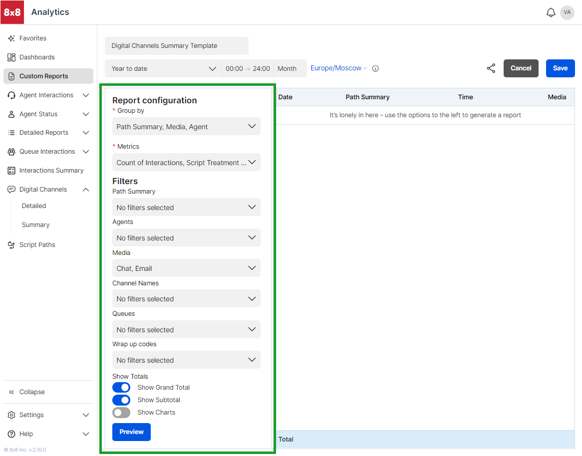 8x8 Analytics for Contact Center—Access the Digital Channels reports