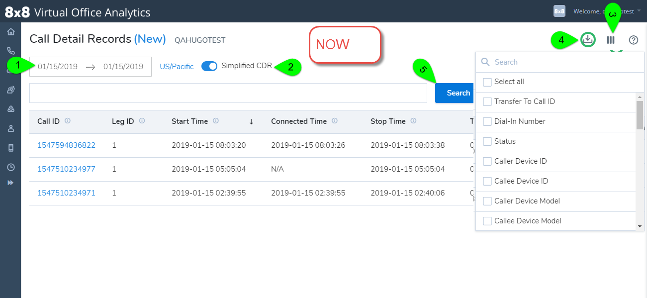 Analytics for 8x8 Work-Run a Call Detail Record report