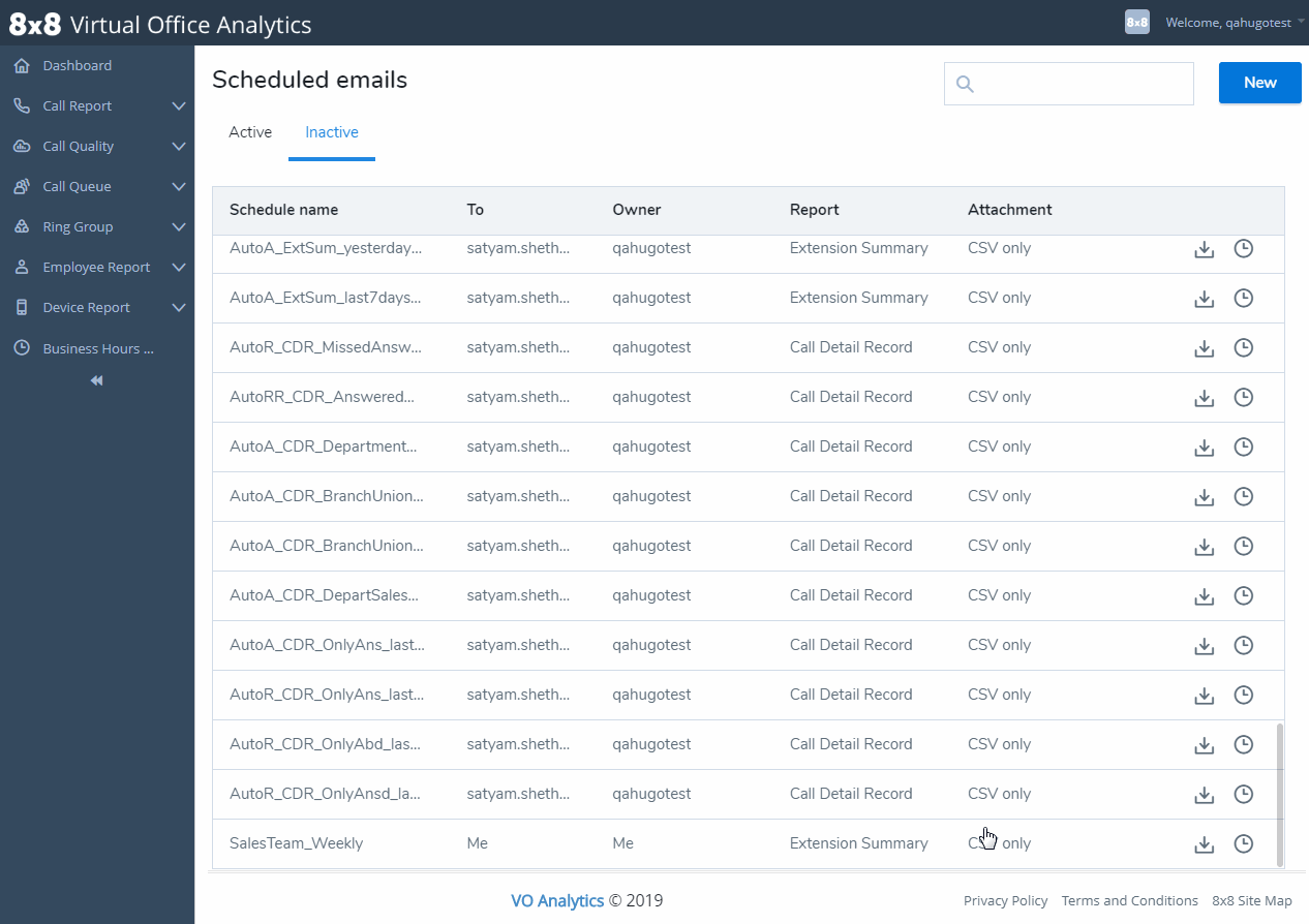 Analytics for 8x8 Work: Schedule report emails