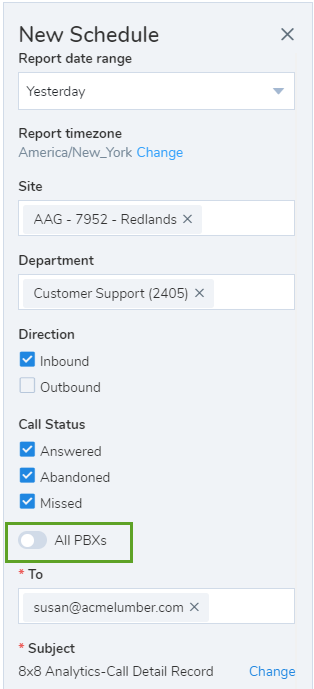 Analytics for 8x8 Work: Schedule report emails