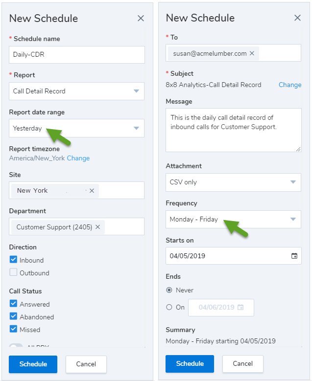 Analytics for 8x8 Work: Schedule report emails