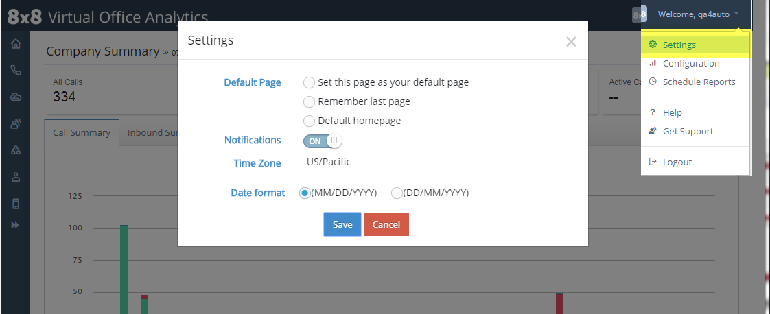Analytics for 8x8 Work: customize report settings