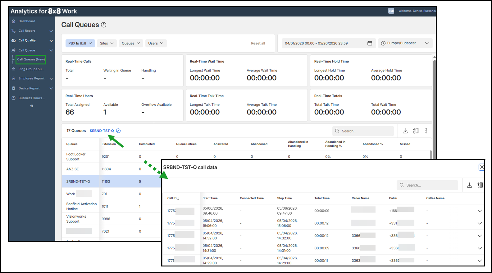 Analytics for 8x8 Work: Get call queue metrics