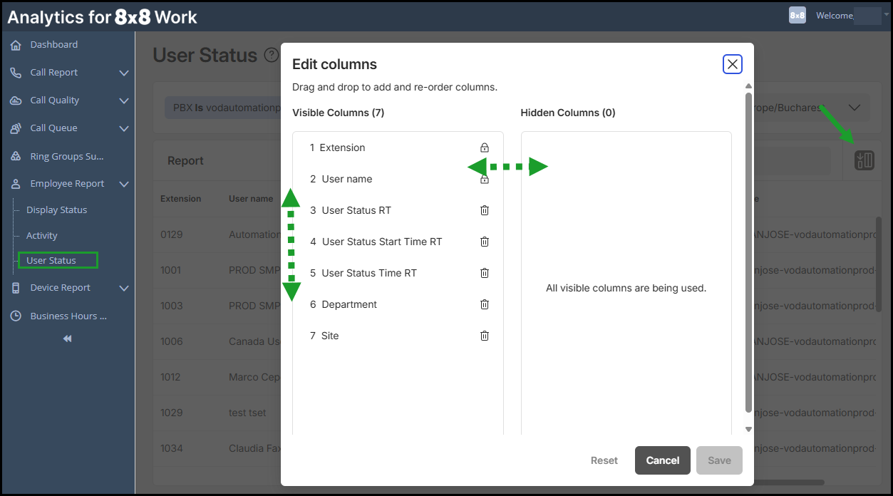 Analytics for 8x8 Work: Run the User Status Dashboard