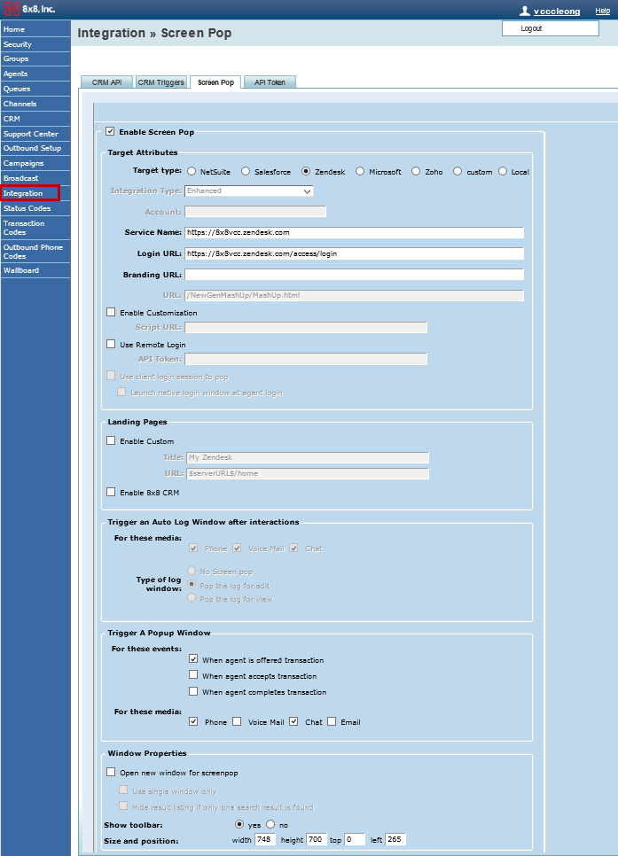 Defining Screen Pop Settings